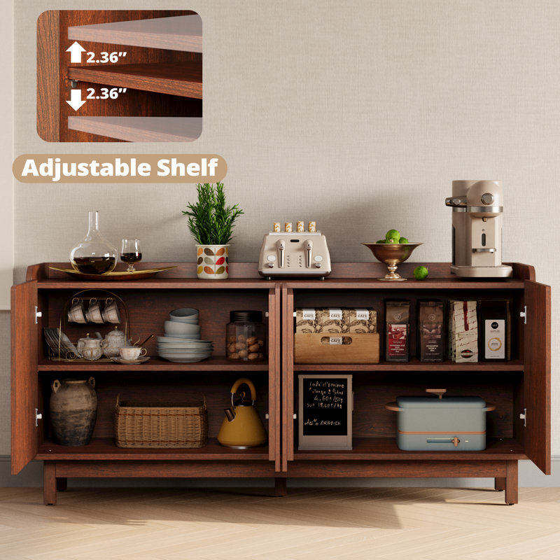 Ebern Designs Storage Cabinet, 63" Large Buffet Cabinet With Shelves And Grille Doors, Mid ...